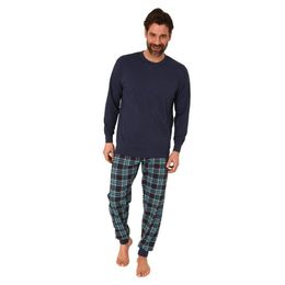 Normann Pyjama Herren langarm Schlafanzug mit Bündchen und karierter Jersey Hose
