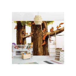 Bilderdepot24 Kindertapete Kinderzimmer Zuhause Einhörnchen Kinder Wanddeko Wald Baum Tiere