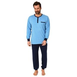 Normann Pyjama Herren langarm Schlafanzug mit Bündchen und Knopfleiste am Hals