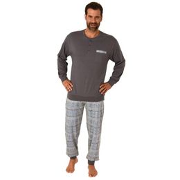 Normann Pyjama Herren Pyjama mit Bündchen und karierter Hose-auch in Übergröße