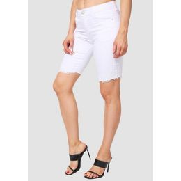 MiSS RJ Jeansshorts High Waist Denim Jeans Shorts Bermuda Stretch Hose mit Spitze 5395 in Weiß