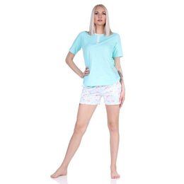 Normann Pyjama Damen Shorty kurzarm Schlafanzug mit Flamingo Motiv