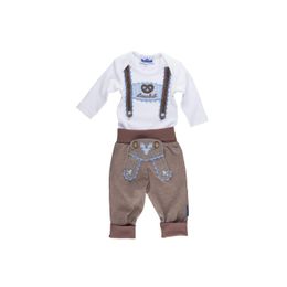 P.Eisenherz Body & Hose Trachten Set für Lausbuben im Geschenkkarton (2-tlg) Baby Body mit langem Arm und appliziertem Hosenträger und Baby Jogginghose im Lederhosen Look