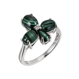 Schmuck Krone Silberring Ring Damenring Blume mit 4 Malachiten grün & Zirkonia weiß 925 Silber B: 15