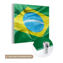 MuchoWow Acrylglasbild Nahaufnahme der Flagge von Brasilien