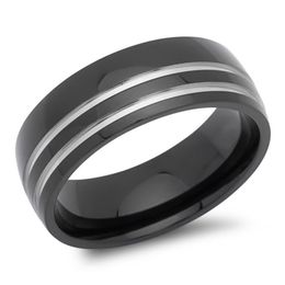 UNIQUE Fingerring Geschwärzter UNIQUE Edelstahlring 8mm Glanzrillen R9192