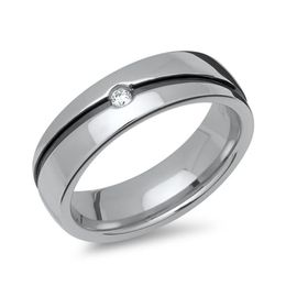 UNIQUE Fingerring UNIQUE Ring aus Edelstahl poliert dunkle Rille Zirkonia R9216cz
