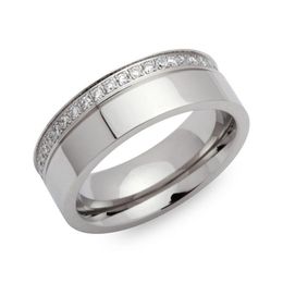 UNIQUE Fingerring UNIQUE Edelstahlring teilpoliert 7mm Breite mit Zirkonia R9181