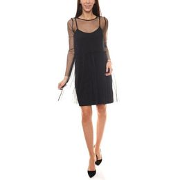 minimum Minikleid minimum Mini-Kleid teilweise transparentes Damen Kleid im Lagen-Look Freizeit-Kleid Schwarz
