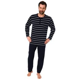 Normann Pyjama Herren langarm Schlafanzug in Streifenoptik
