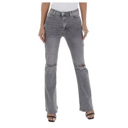Ital-Design Bootcut-Jeans Damen Freizeit Destroyed-Look Stretch Bootcut Jeans in Hellgrau