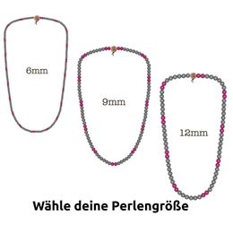 WOOD FELLAS Halsband WOOD FELLAS Mode-Schmuck coole Holz-Kette Deluxe Pearl Necklace Hals-Schmuck Grau/Rot