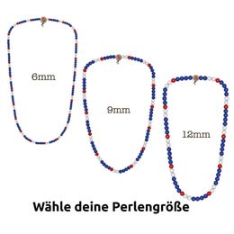WOOD FELLAS Halsband WOOD FELLAS Hals-Schmuck schöne Holz-Kette Deluxe Pearl Necklace Mode-Schmuck Blau/Rot/Weiß