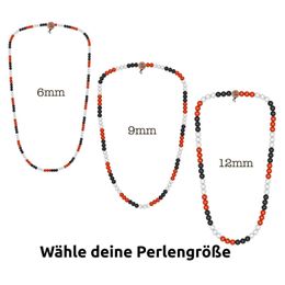 WOOD FELLAS Halsband WOOD FELLAS Holz-Kette modischer Mode-Schmuck Hals-Schmuck Deluxe Pearl Necklace Schwarz/Rot/Weiß