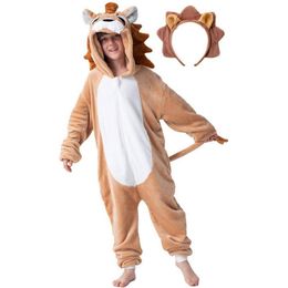 Corimori Jumpsuit Flauschiges Löwen-Kostüm für Kinder (2-tlg) mit Haarreif