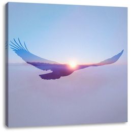 Pixxprint Leinwandbild Verblassender Adler im Sonnenuntergang