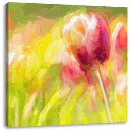 Pixxprint Leinwandbild Blühende rote Tulpen Kunst