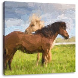 Pixxprint Leinwandbild zwei Pferde auf der Wiese Kunst