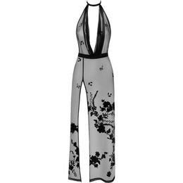 Noir Kleid aus Stretchnetz mit Samtflockprint