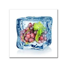 Bilderdepot24 Leinwandbild Eiswürfel Weintrauben blau