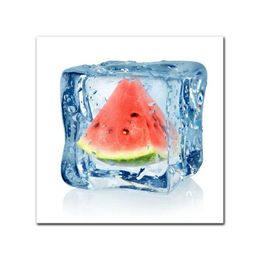 Bilderdepot24 Leinwandbild Eiswürfel Wassermelone