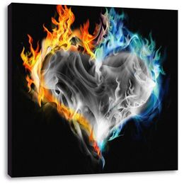 Pixxprint Leinwandbild Herz aus Feuer und Wasser