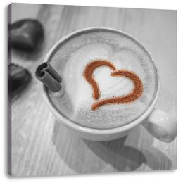 Pixxprint Leinwandbild Leckerer Kaffee mit Herz