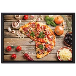 Pixxprint Leinwandbild Pizza Italia auf Holztisch