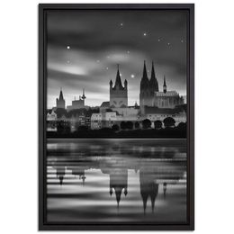 Pixxprint Leinwandbild Polarlichter Skyline Köln