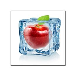 Bilderdepot24 Leinwandbild Eiswürfel Roter Apfel