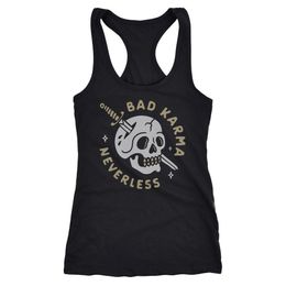 Neverless Tanktop Damen Tank-Top Bikermotiv Skull Bad Karma Schriftzug Fashion Streetstyle Racerback Neverless®