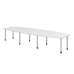 Hammerbacher Konferenztisch KT40C weiß Tonnenform, Rundrohr silber, 400,0 x 85,0 - 130,0 x 72,0 - 74,0 cm