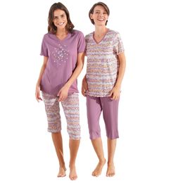 wäschepur Schlafanzug WÄSCHEPUR Gr. 52/54, lila (flieder, bedruckt) Damen Homewear-Sets Pyjamas