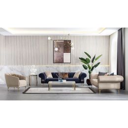JVmoebel Wohnzimmer-Set Blau-Beiges Wohnzimmer Set Luxus Sofagarnitur 3+3+1 Sitzer Design
