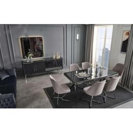 JVmoebel Esszimmer-Set Komplette Esszimmer Möbel Sideboard Luxus Esstisch 4x Stühle