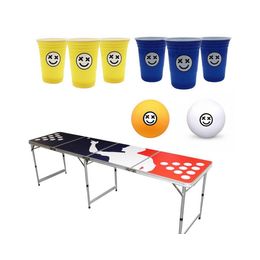 PerfectVibe Becher Liga-Bier-Pong-Tisch + 10 PerfectVibe Becher Gelb + 10 Blau + 8 Bälle