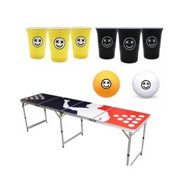 PerfectVibe Becher Liga-Bier-Pong-Tisch + 10 PerfectVibe Becher Gelb+ 10 Schwarz+8 Bälle