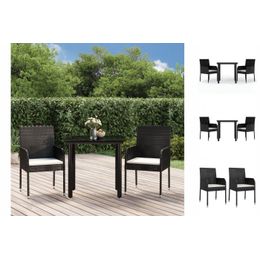 vidaXL Garten-Essgruppe 3-tlg Garten-Lounge-Set mit Kissen Schwarz Polyrattan