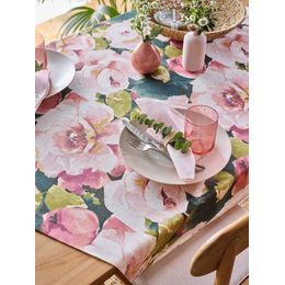 sander table + home Tischläufer SANDER * Edler Tischläufer Mallory rosa Blüten 50 x 140 cm Leinen (1-tlg)