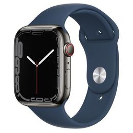 Apple Watch (Series 7) 2021 GPS 41 mm - Rostfreier Stahl Schwarz - Sportarmband Blau
