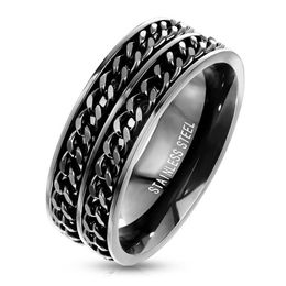 BUNGSA Fingerring Ring Doppelkette schwarz aus Edelstahl Herren (Ring