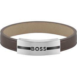 BOSS Herren Armband, Leder mit Edelstahl, braun