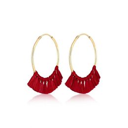 Elli Paar Creolen Creolen Tassel Quaste Festival Boho 925 Silber, rot