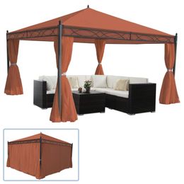 MCW Pergola Calpe, Garten Pavillon, stabiles 7cm-Gestell mit Seitenwand ~ terracotta-braun 4x4m