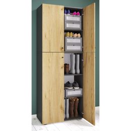 Vcm Holz Schuhschrank Lona 5-fach mit Drehtüren (Farbe: Anthrazit / Honig-Eiche)