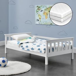 en.casa® en.casa Kinderbett Nuuk 70x140 cm mit Kaltschaummatratze und Stauraum Weiß
