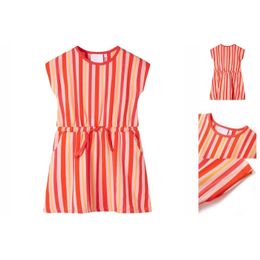 vidaXL A-Linien-Kleid Kinderkleid mit Kordelzug Streifenmuster Rosa und Rot 128