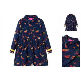 vidaXL A-Linien-Kleid Kinderkleid mit Langen Ärmeln Vogel-Motiv Marineblau 128