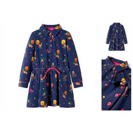 vidaXL A-Linien-Kleid Kinderkleid mit Langen Ärmeln und Kordelzug Tier-Motiv Marineblau 140