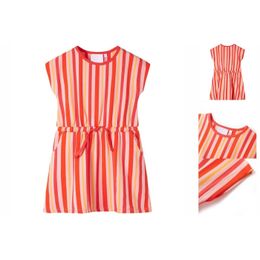 vidaXL A-Linien-Kleid Kinderkleid mit Kordelzug Streifenmuster Rosa und Rot 104